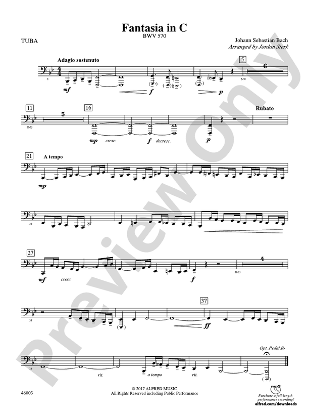 Fantasia in C: Tuba: Tuba Part - Digital Sheet Music Download
