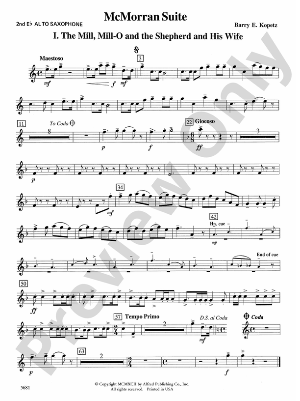 McMorran Suite: 2nd E-flat Alto Saxophone: 2nd E-flat Alto Saxophone Part - Digital Sheet Music ...