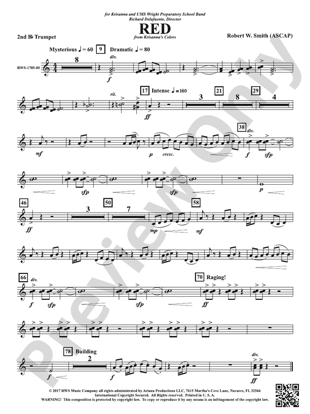 Red: 2nd B-flat Trumpet: 2nd B-flat Trumpet Part: Robert W. Smith - Digital Sheet Music Download