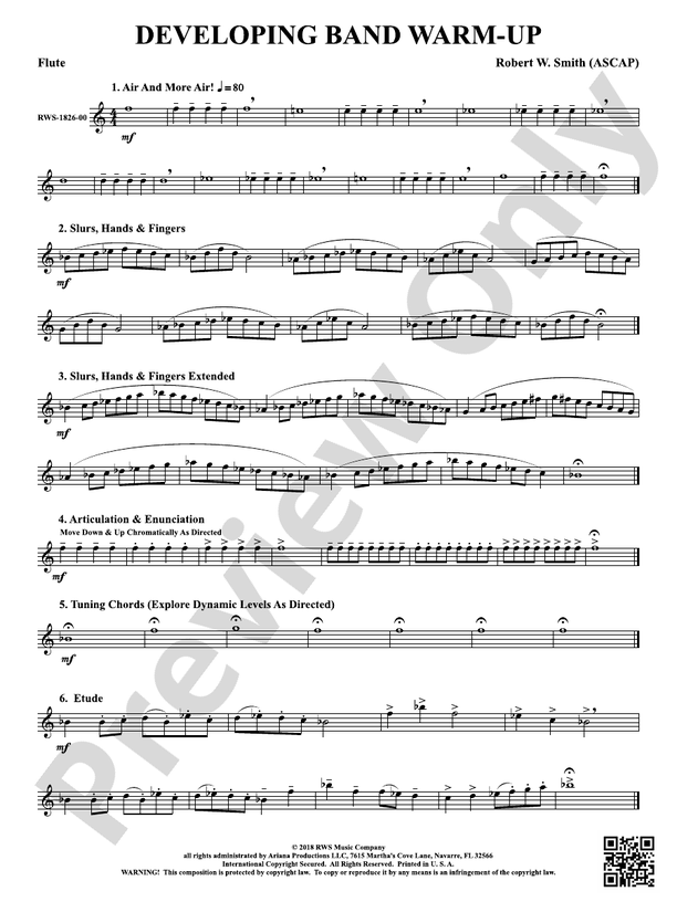 Developing Band Warm-Up: 1st Flute: 1st Flute Part: Robert W. Smith ...