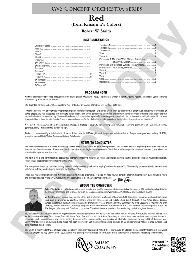Red - From Krisanna's Colors: Score: Full Orchestra Score: Robert W ...