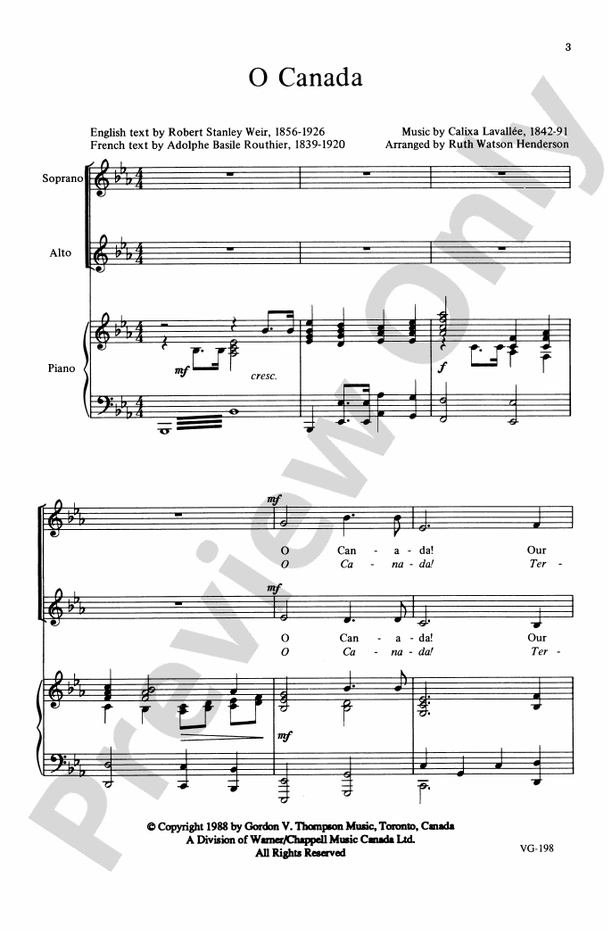 O Canada: 2-Part Choral Octavo - Digital Sheet Music Download