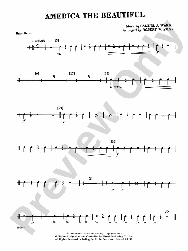 America the Beautiful: Bass Drum: Bass Drum Part - Digital Sheet Music ...