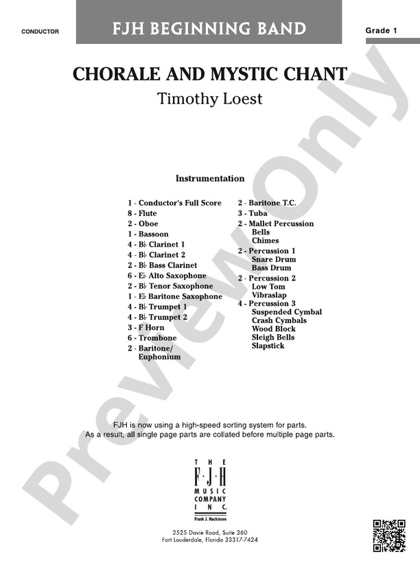 Chorale and Mystic Chant: Concert Band Conductor Score & Parts: Timothy ...