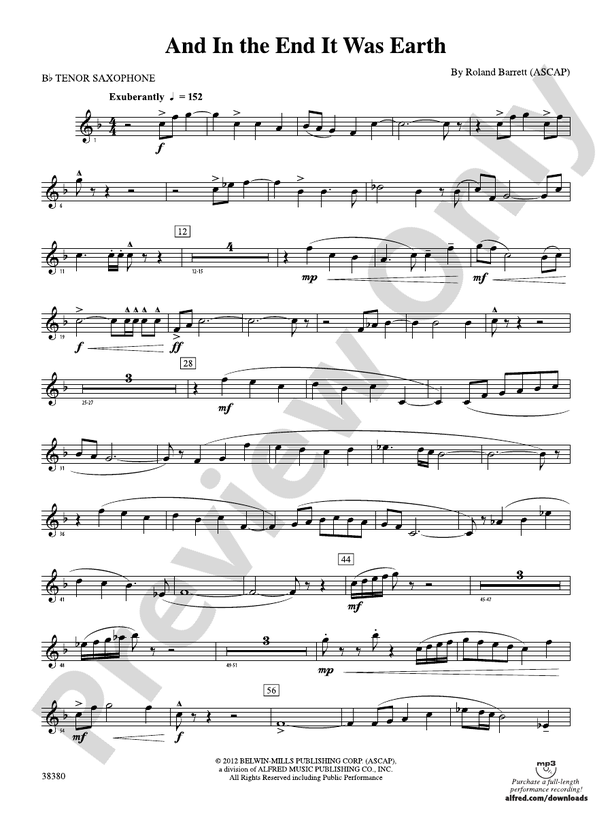 And in the End It Was Earth: B-flat Tenor Saxophone: B-flat Tenor Saxophone Part - Digital Sheet ...