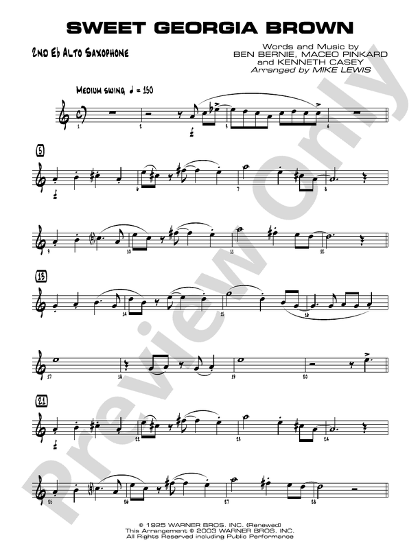 Sweet Georgia Brown: 2nd E-flat Alto Saxophone: 2nd E-flat Alto Saxophone Part - Digital Sheet ...