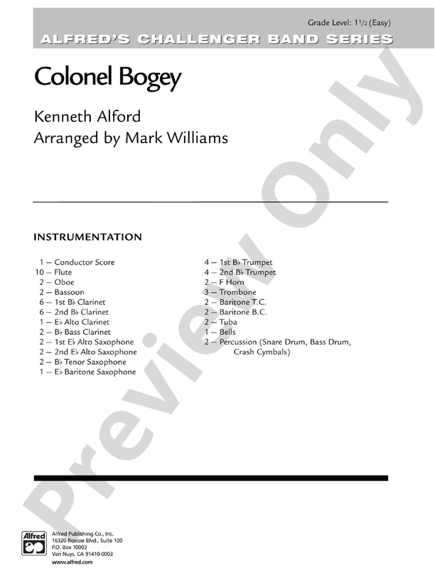 Colonel Bogey: Score: Concert Band Score - Digital Sheet Music Download