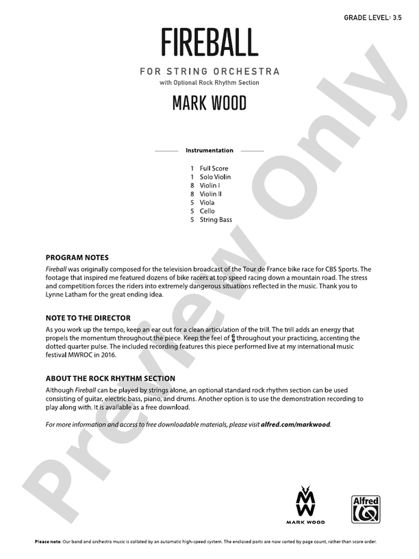 Fireball: Score: String Orchestra Score - Digital Sheet Music Download