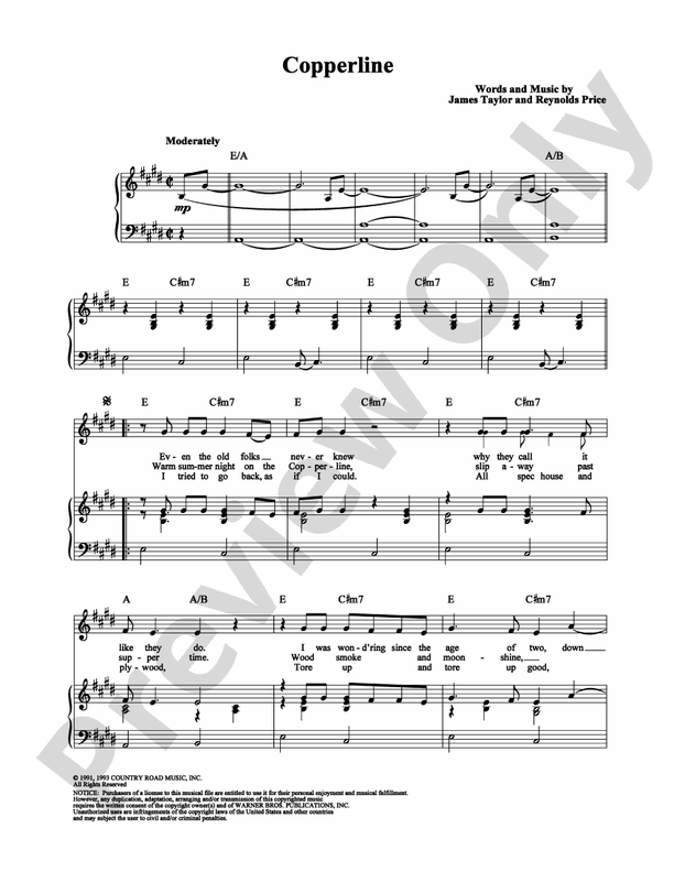 Copperline: Piano/Vocal/Chords: James Taylor - Digital Sheet Music Download