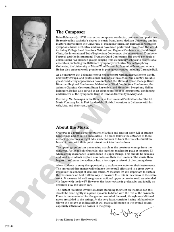 Creatures: Score: String Orchestra Score: Brian Balmages - Digital ...