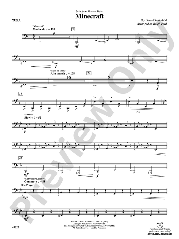 Minecraft: Tuba: Tuba Part - Digital Sheet Music Download