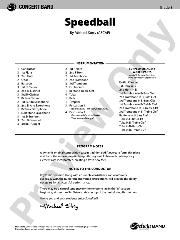 Speedball: Concert Band Conductor Score & Parts: Michael Story ...