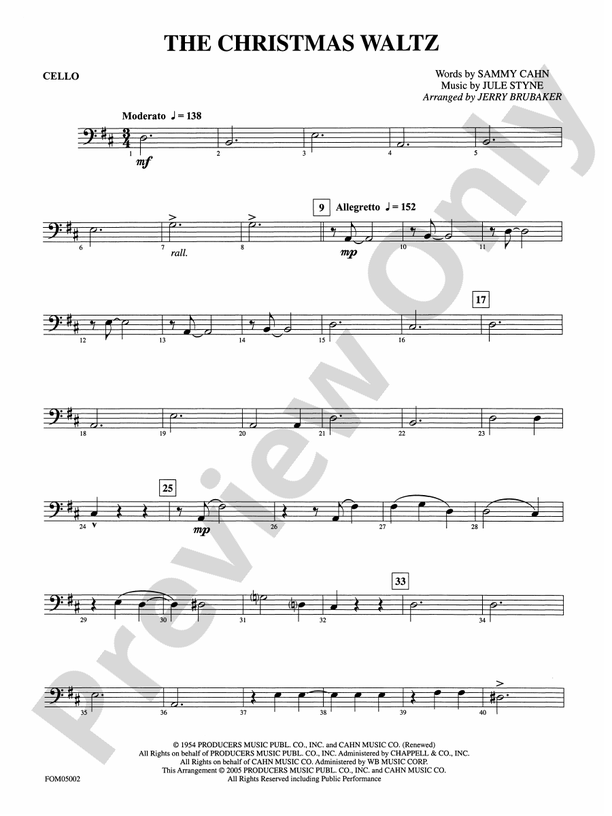 The Christmas Waltz: Cello: Cello Part - Digital Sheet Music Download