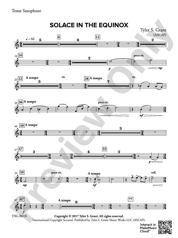 Solace in the Equinox: B-flat Tenor Saxophone: B-flat Tenor Saxophone Part - Digital Sheet Music ...
