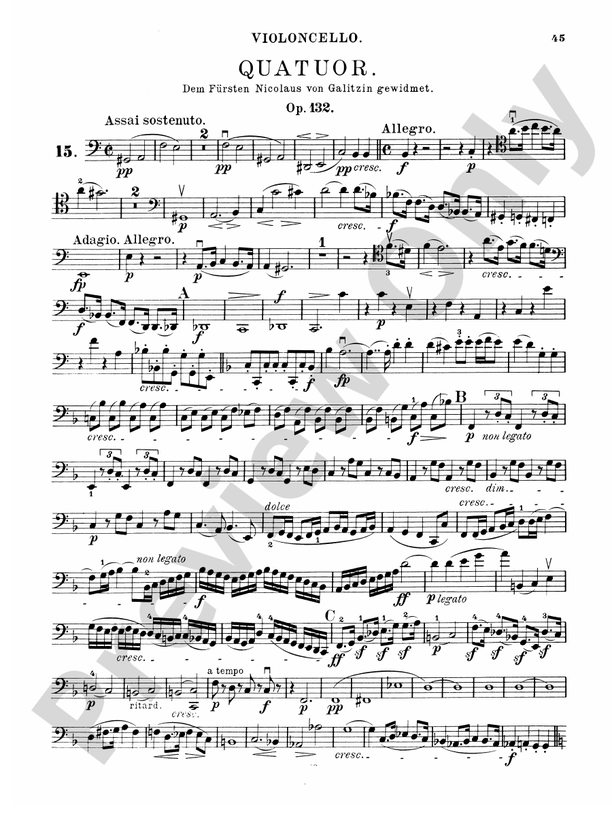 Beethoven: String Quartets, Volume III: String Quartet, Op. 132 (Cello) Part - Digital Sheet ...