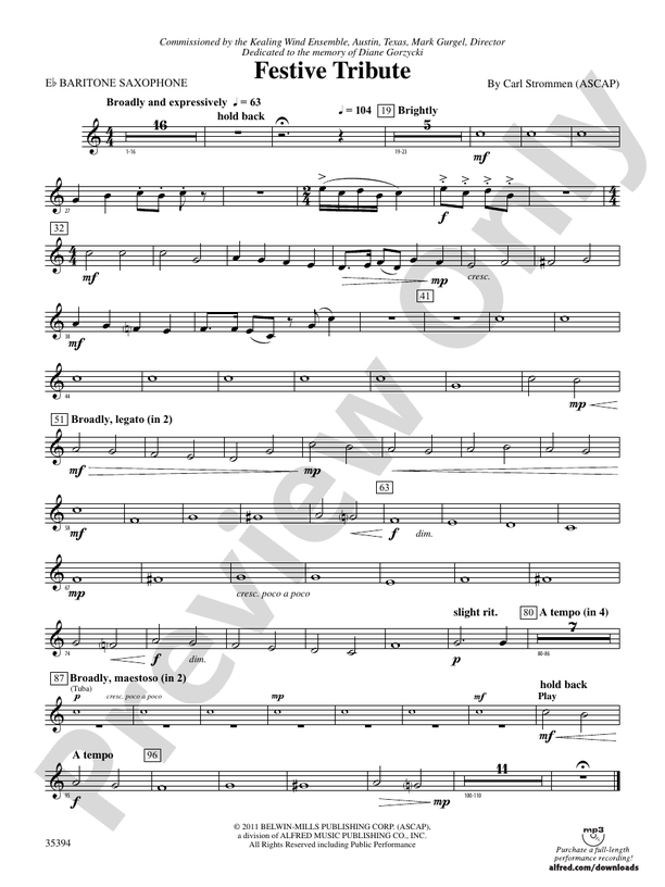 Festive Tribute: E-flat Baritone Saxophone: E-flat Baritone Saxophone Part - Digital Sheet Music ...