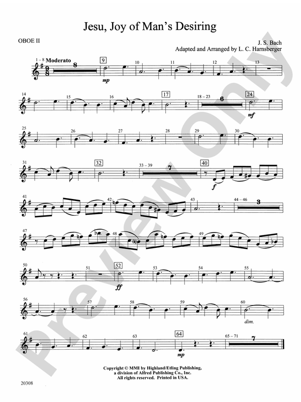 Jesu, Joy of Man's Desiring: 2nd Oboe: 2nd Oboe Part - Digital Sheet ...