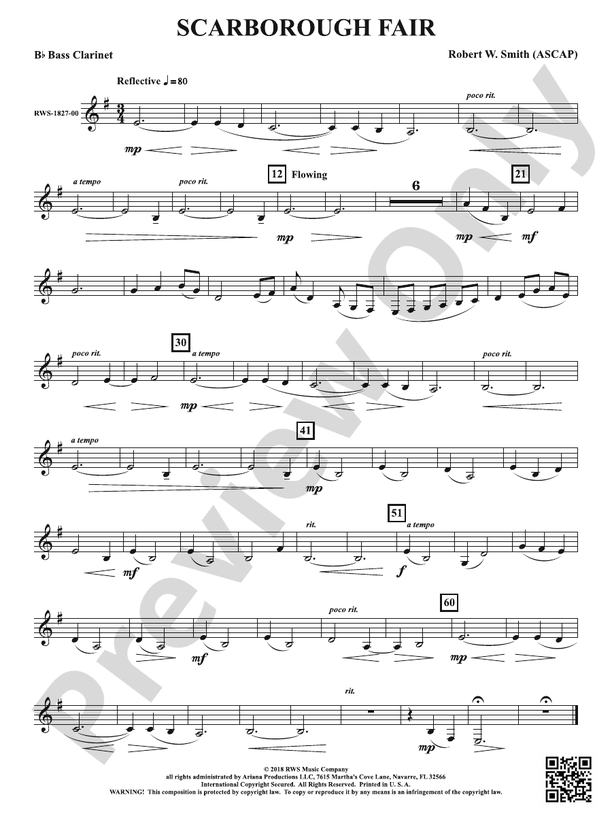 Scarborough Fair: B-flat Bass Clarinet: B-flat Bass Clarinet Part ...