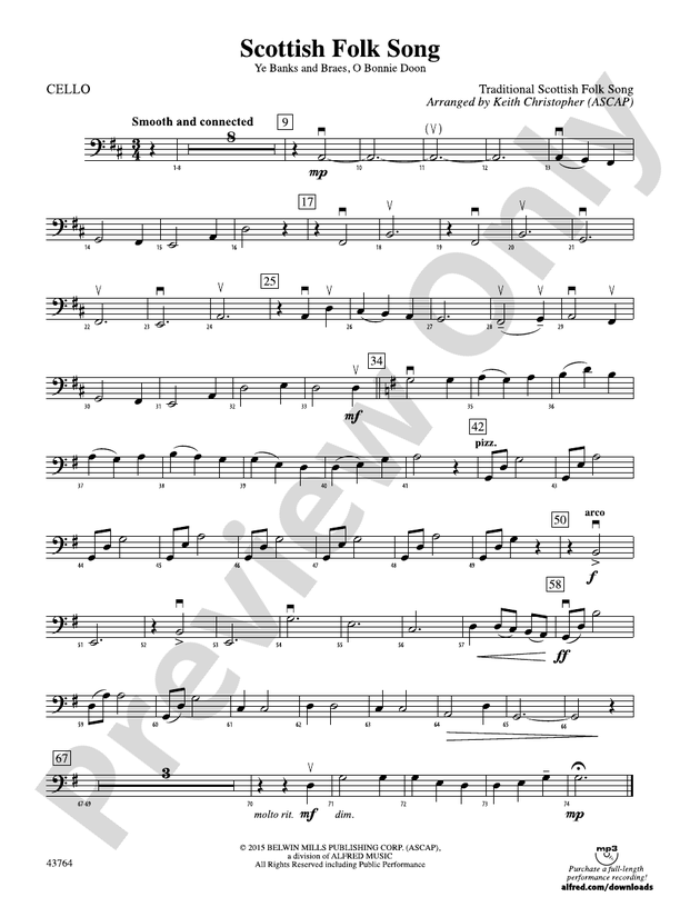 Scottish Folk Song: Cello: Cello Part - Digital Sheet Music Download