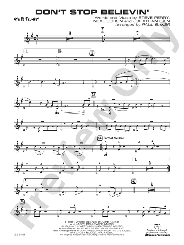 Don't Stop Believin': 4th B-flat Trumpet: 4th B-flat Trumpet Part - Digital Sheet Music Download