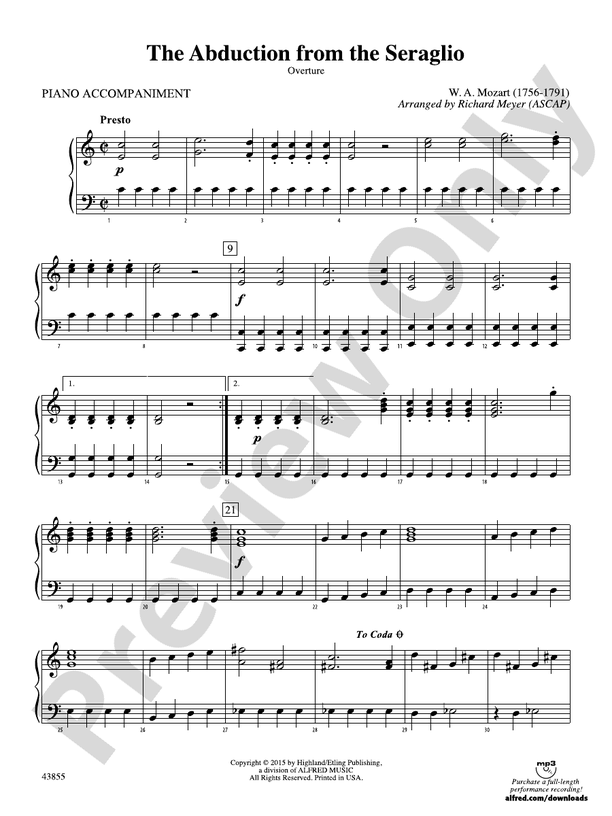 The Abduction from the Seraglio: Piano Accompaniment: Piano ...