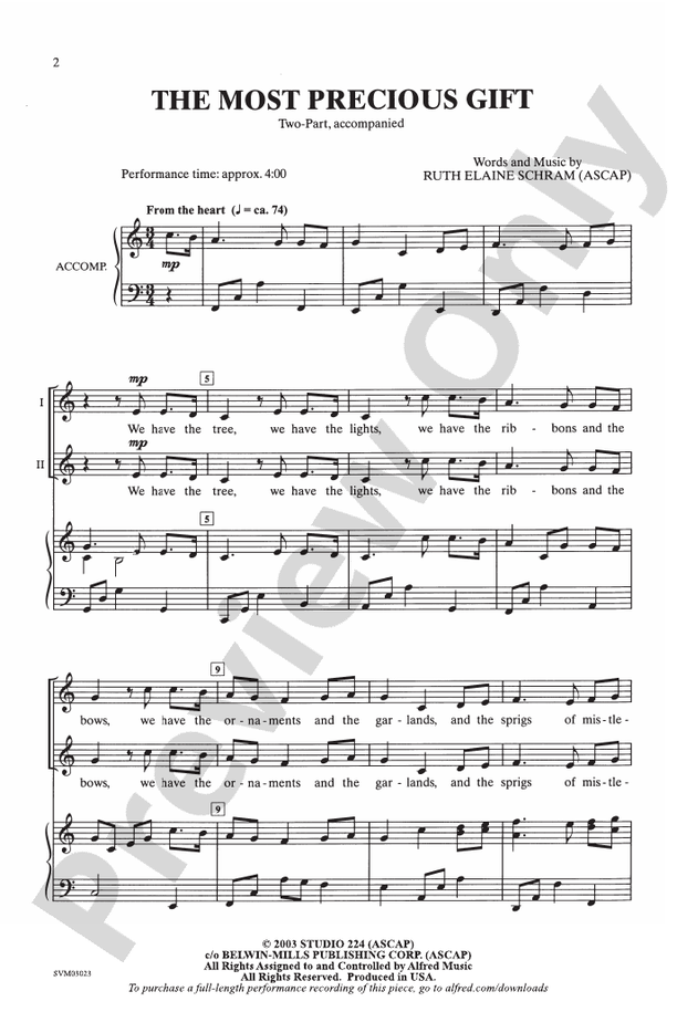 The Most Precious Gift: 2-Part Choral Octavo: Ruth Elaine Schram ...