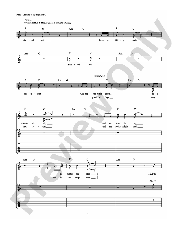 Learning to Fly: Guitar TAB: Tom Petty - Digital Sheet Music Download