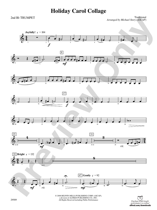 Holiday Carol Collage: 2nd B-flat Trumpet: 2nd B-flat Trumpet Part - Digital Sheet Music Download