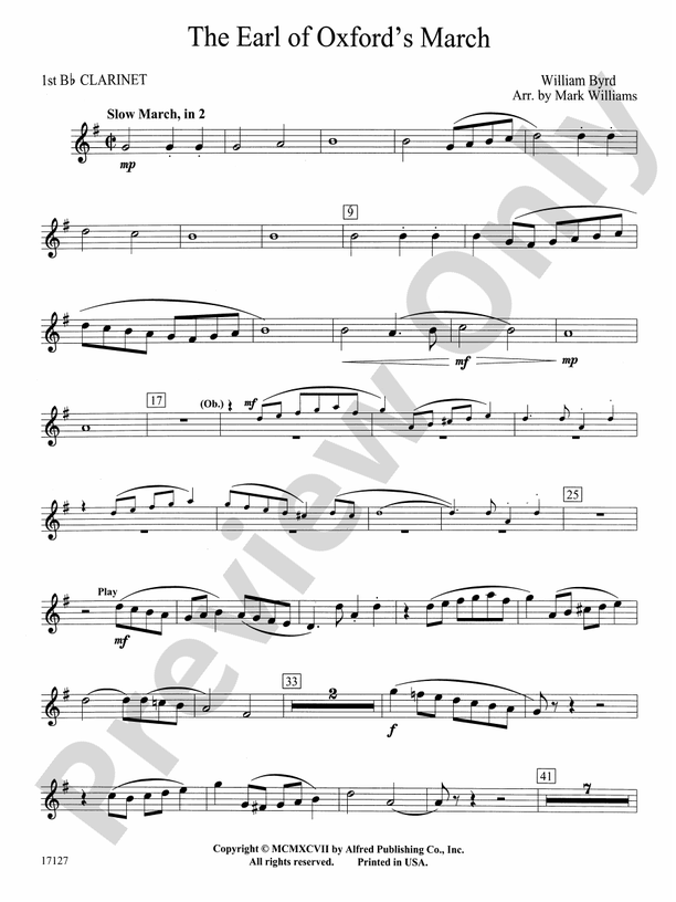 Earl of Oxford's March: 1st B-flat Clarinet: 1st B-flat Clarinet Part - Digital Sheet Music Download