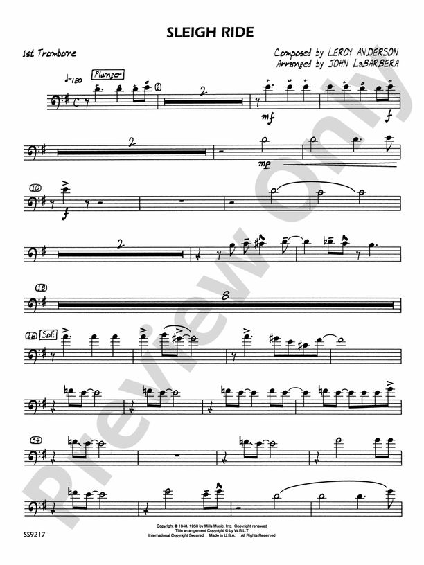Sleigh Ride: 1st Trombone: 1st Trombone Part - Digital Sheet Music Download