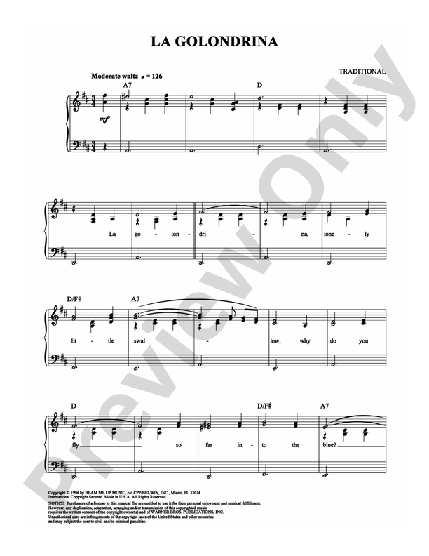 La Golondrina: Piano/Vocal/Chords: Traditional - Digital Sheet Music Download