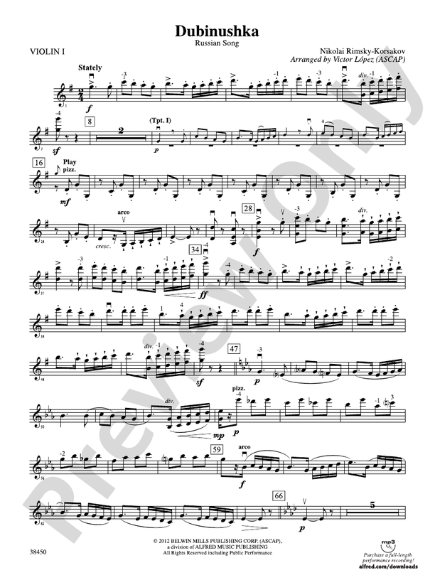 Dubinushka: 1st Violin: 1st Violin Part - Digital Sheet Music Download