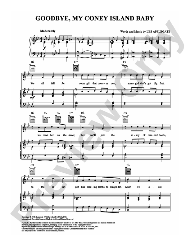 Goodbye, My Coney Island Baby: Piano/Vocal/Chords: Les Applegate ...