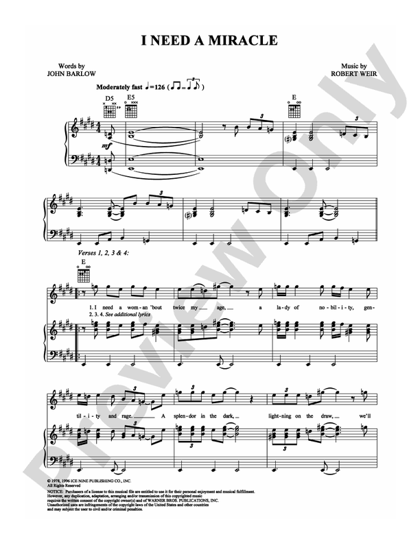 I Need a Miracle: Piano/Vocal/Chords: Grateful Dead - Digital Sheet Music Download