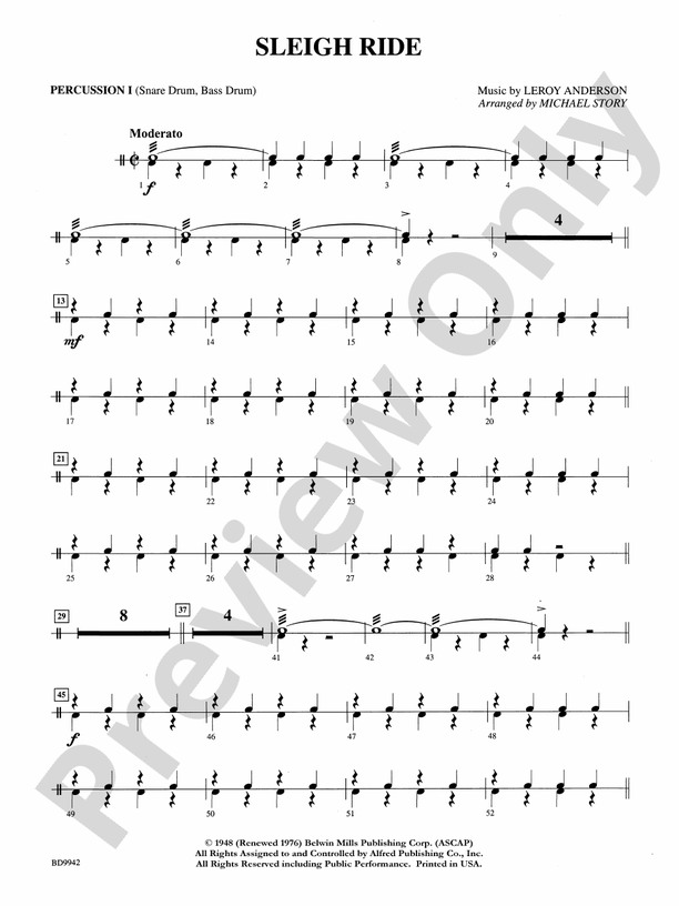 Sleigh Ride: 1st Percussion: 1st Percussion Part - Digital Sheet Music ...
