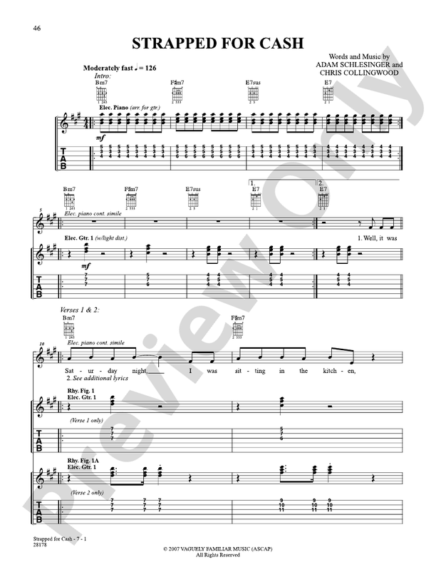 Strapped For Cash: Guitar: Fountains of Wayne - Digital Sheet Music ...