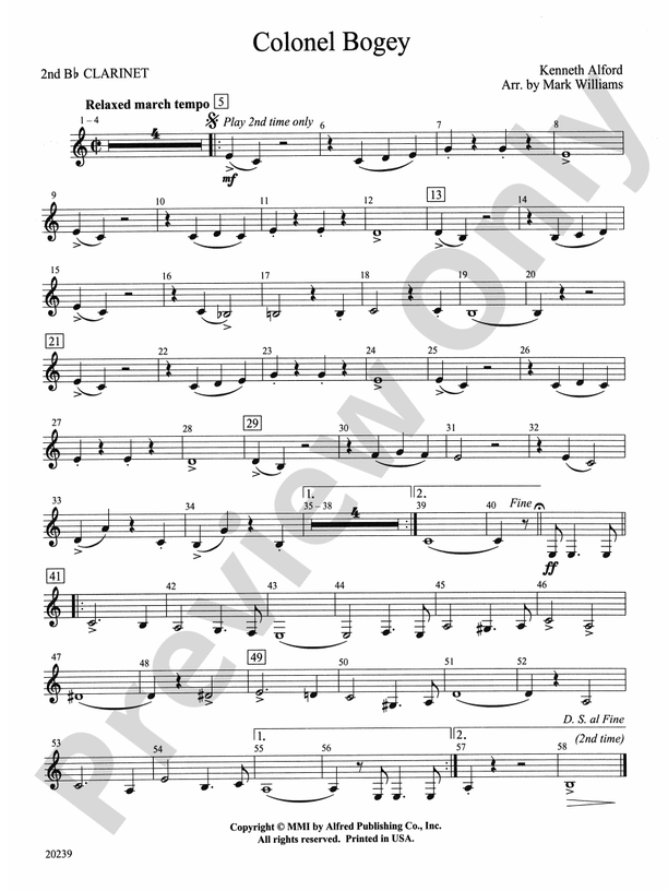 Colonel Bogey: 2nd B-flat Clarinet: 2nd B-flat Clarinet Part - Digital ...