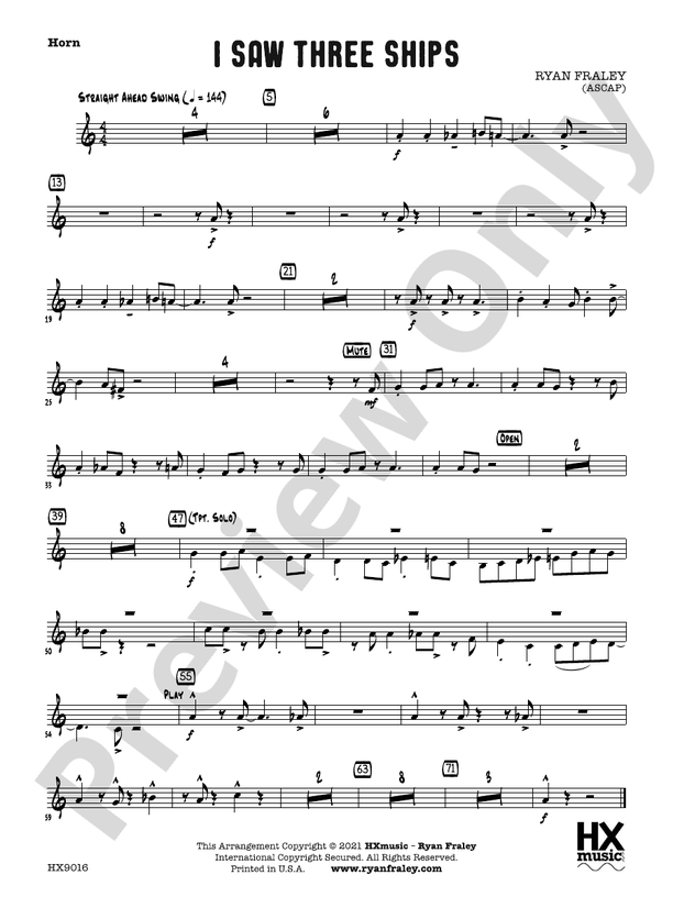 I Saw Three Ships: F Horn: F Horn Part - Digital Sheet Music Download