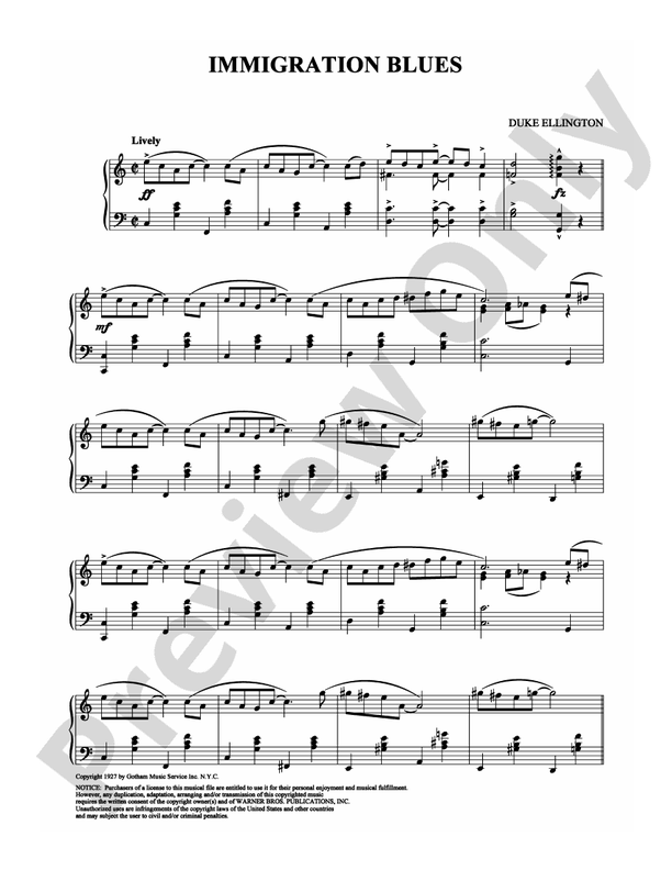 Immigration Blues: Piano: Duke Ellington - Digital Sheet Music Download