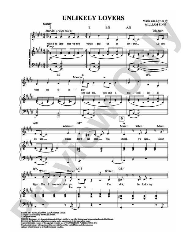Unlikely Lovers: Piano/Vocal/Chords: William Finn - Digital Sheet Music Download