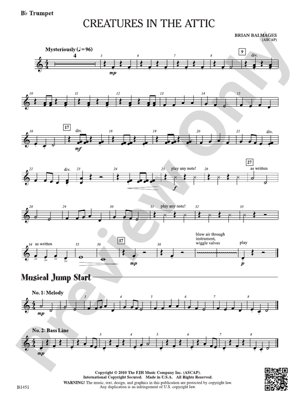 Creatures in the Attic: B-flat Trumpet: B-flat Trumpet Part: Brian Balmages - Digital Sheet ...