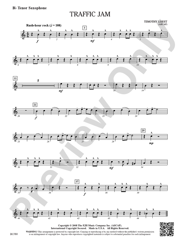 Traffic Jam: B-flat Tenor Saxophone: B-flat Tenor Saxophone Part ...