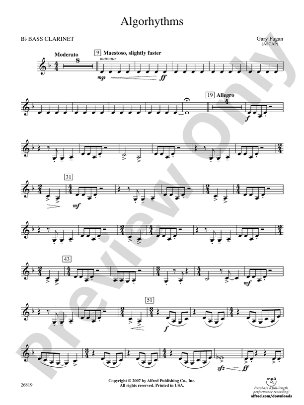 Algorhythms: B-flat Bass Clarinet: B-flat Bass Clarinet Part - Digital Sheet Music Download