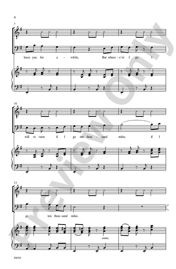 Ten Thousand Miles: TBB Choral Octavo: Ruth Morris Gray - Digital Sheet Music Download