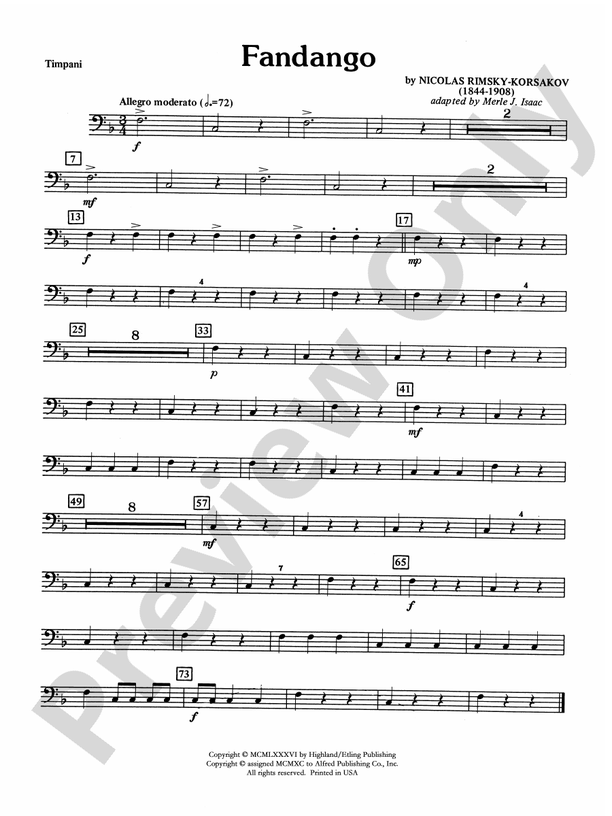 Fandango and Alborado: Timpani: Timpani Part - Digital Sheet Music Download