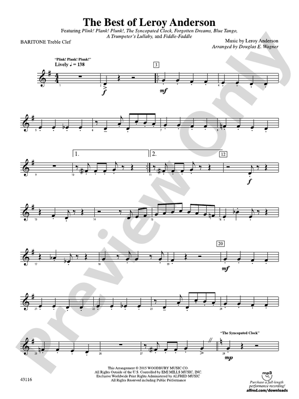 The Best of Leroy Anderson: Baritone T.C.: Baritone T.C. Part - Digital ...