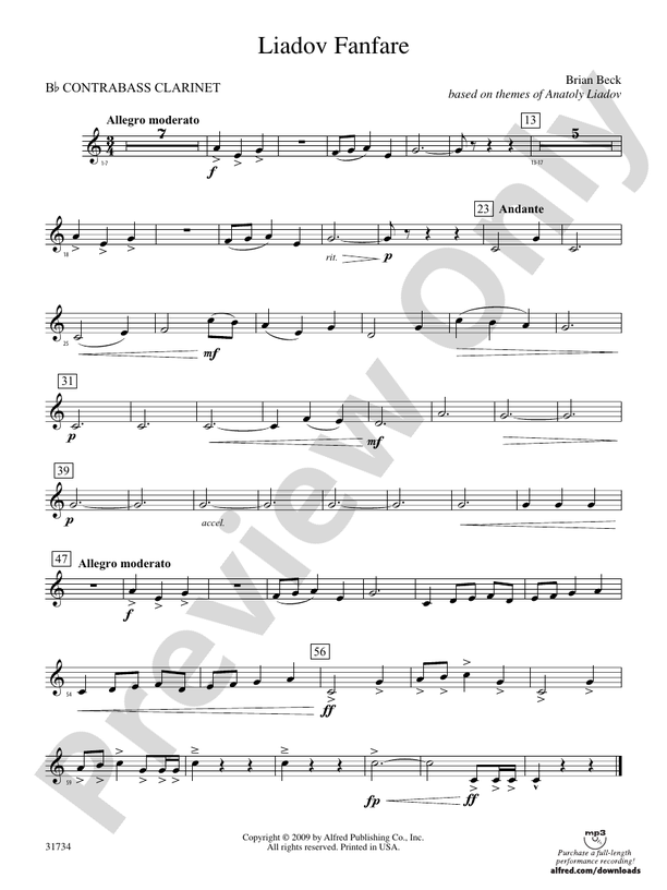 Liadov Fanfare: (wp) B-flat Contrabass Clarinet: (wp) B-flat Contrabass Clarinet World Part ...