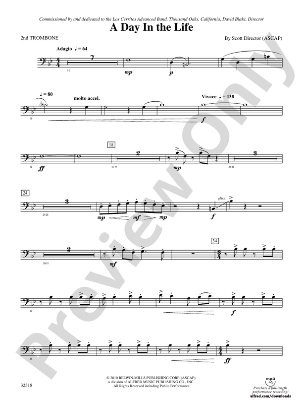 A Day in the Life: 2nd Trombone: 2nd Trombone Part - Digital Sheet ...