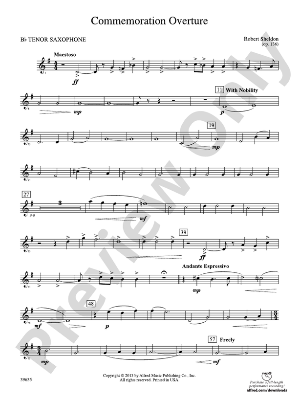 Commemoration Overture: B-flat Tenor Saxophone: B-flat Tenor Saxophone ...