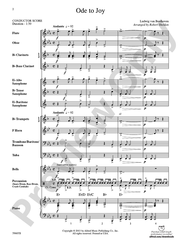 Ode to Joy: Score: Concert Band Score - Digital Sheet Music Download